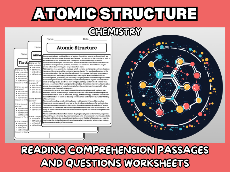 Atomic Structure - Chemistry Reading Comprehension Passages & Questions ...