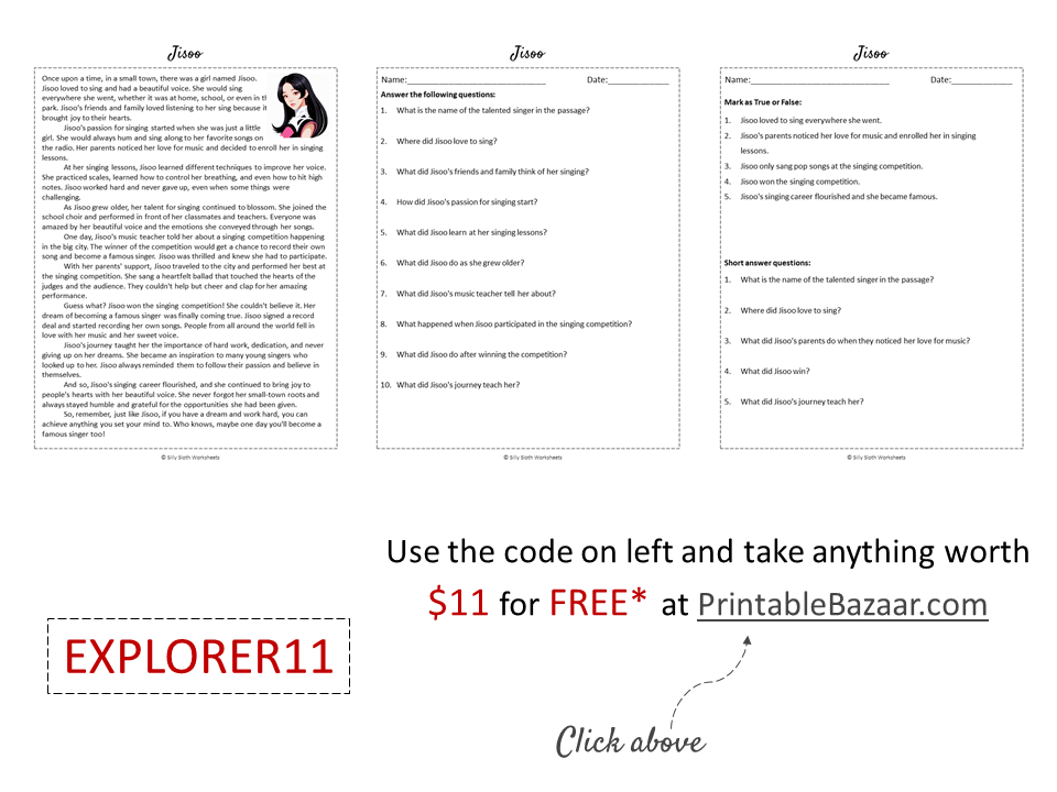 Jisoo Biography Reading Comprehension Passage Printable Worksheet PDF ...