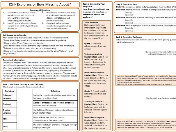 Q4 Explorers or Boys iGCSE Edexcel English Lang | Teaching Resources