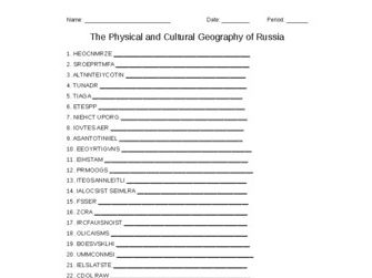 The Physical and Cultural Geography of Russia Word Scramble | Teaching ...