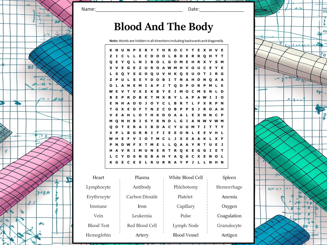 Blood And The Body Word Search Puzzle Worksheet Activity | Teaching ...