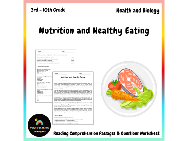 Nutrition and Healthy Eating Reading Comprehension Passages & Questions ...
