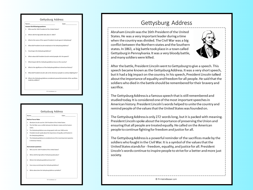 Gettysburg Address Worksheet Abraham Lincoln Facts | Worksheet