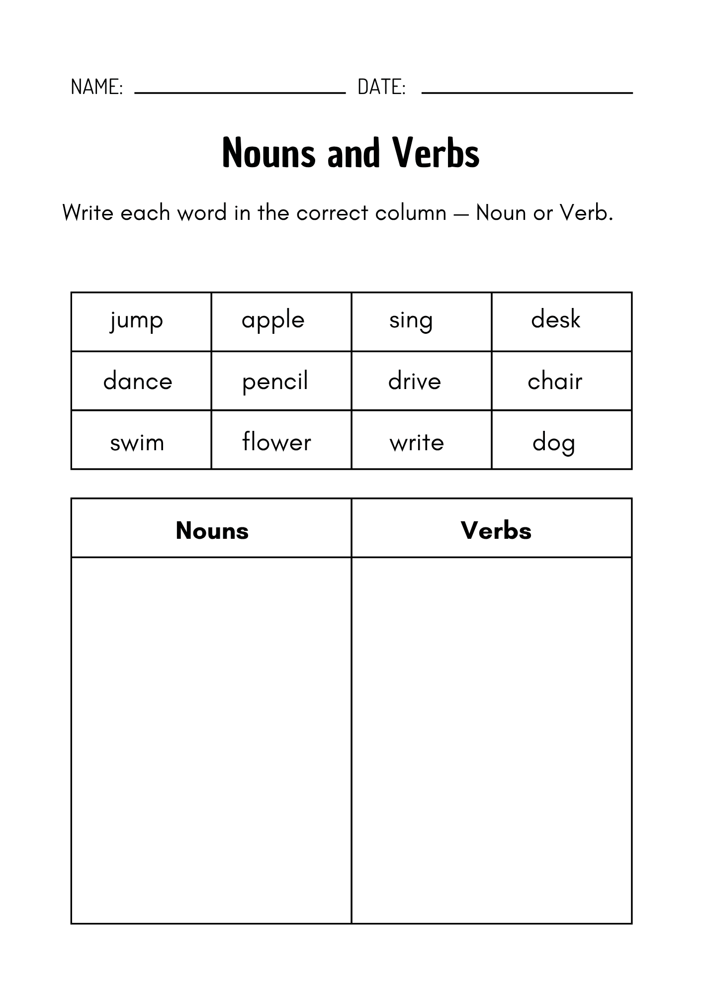 Nouns and Verbs - Nouns and Verbs Grammar Worksheets | Teaching Resources