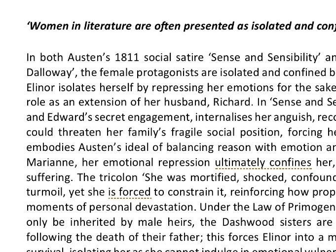 A LEVEL OCR ENGLISH LIT EXEMPLAR PARAGRAPH | Teaching Resources