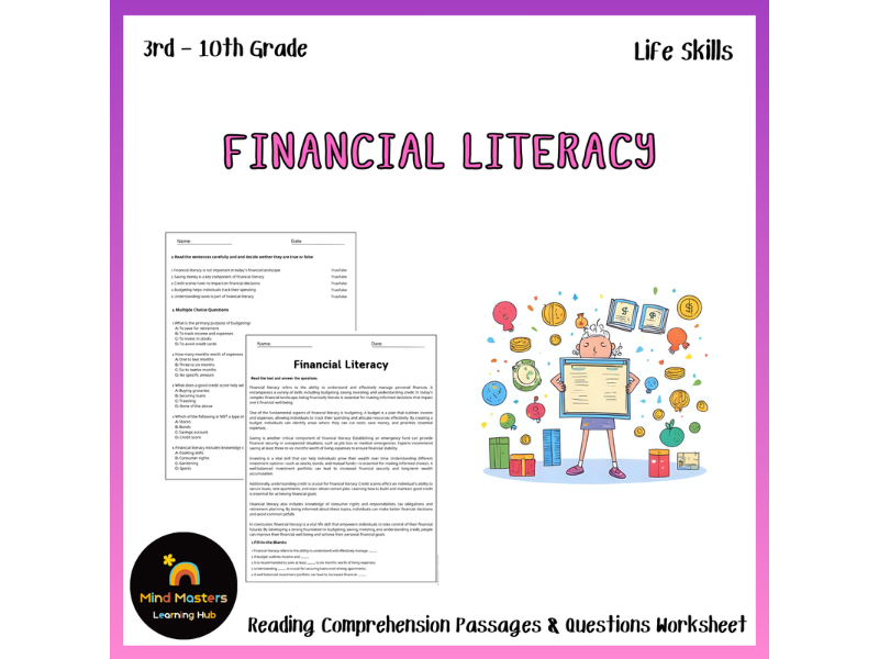 Financial Literacy Reading Comprehension Passages & Questions ...