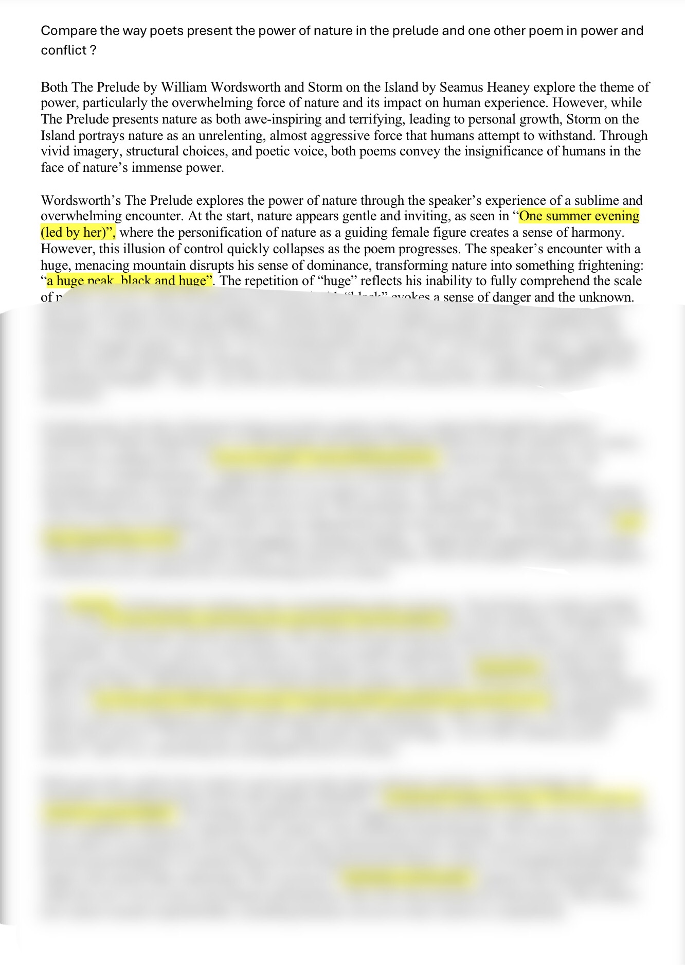 GCSE English Poetry Grade 9 Model Essay - the prelude and storm on the ...