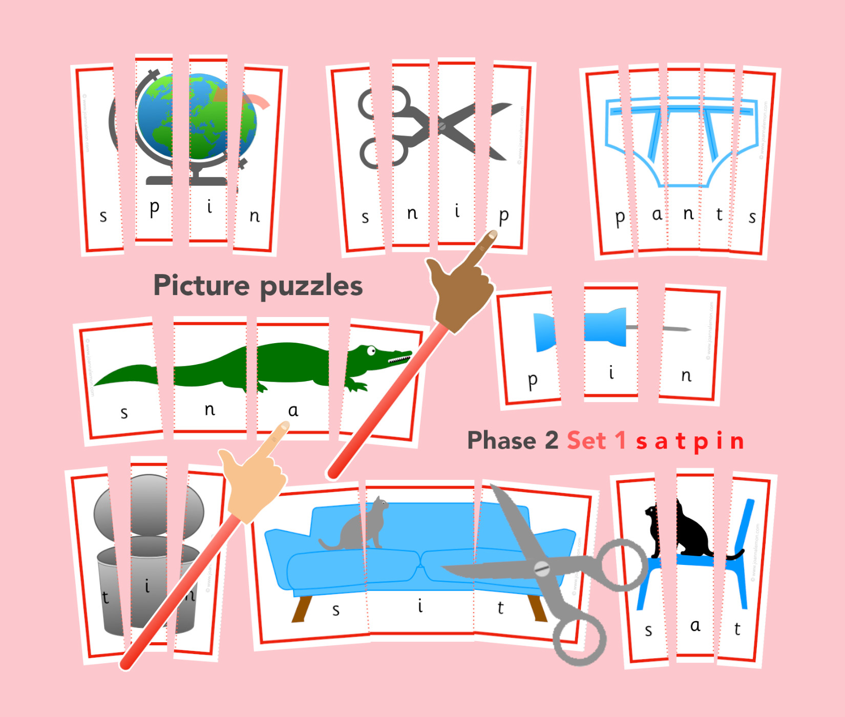 Phonics Phase 2 Word/picture puzzles (x2 sets) | Teaching Resources