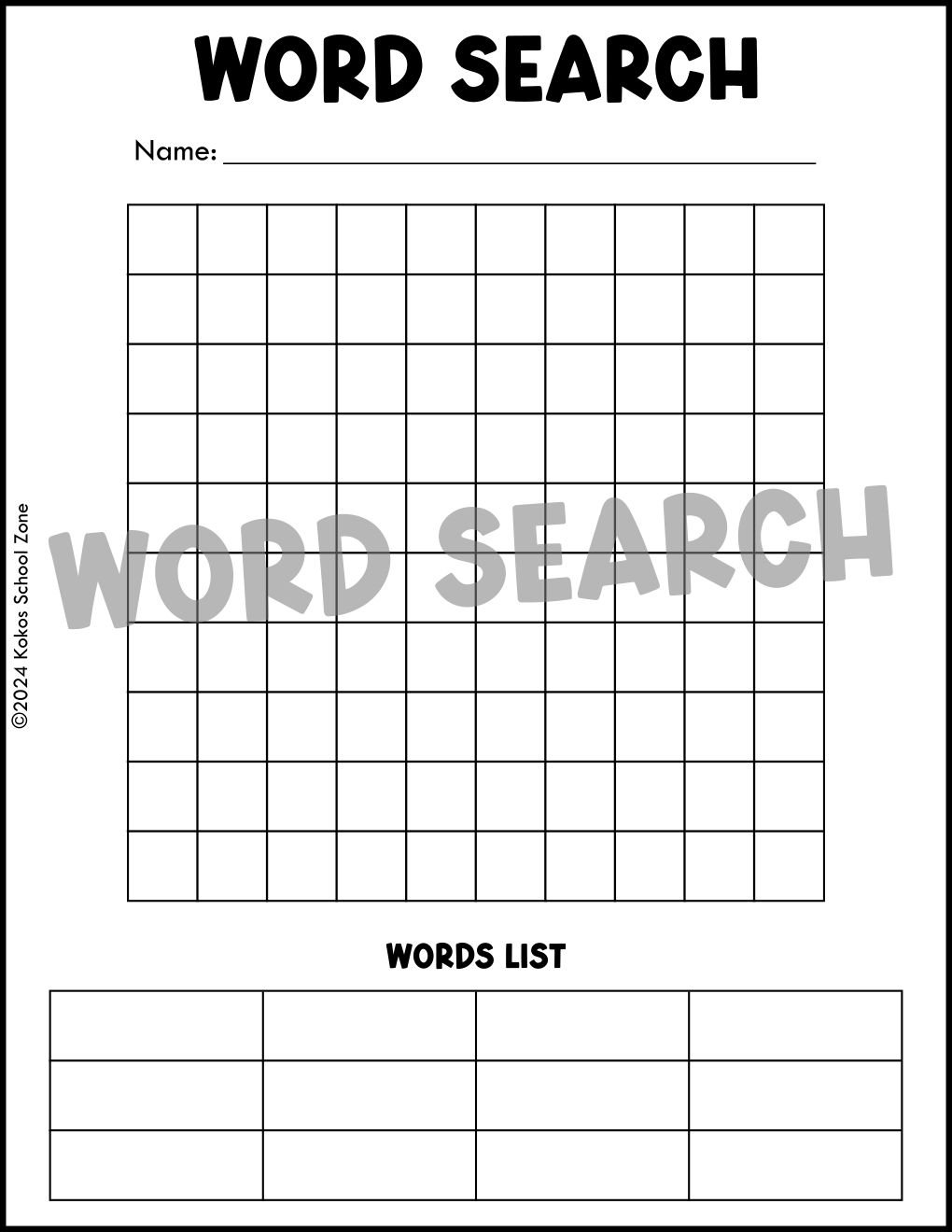 Blank Word Search Template - Printable | Teaching Resources