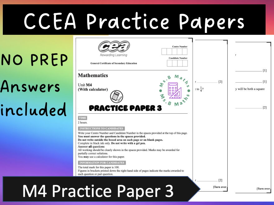 CCEA M4 Practice Paper 3 - Maths | Teaching Resources