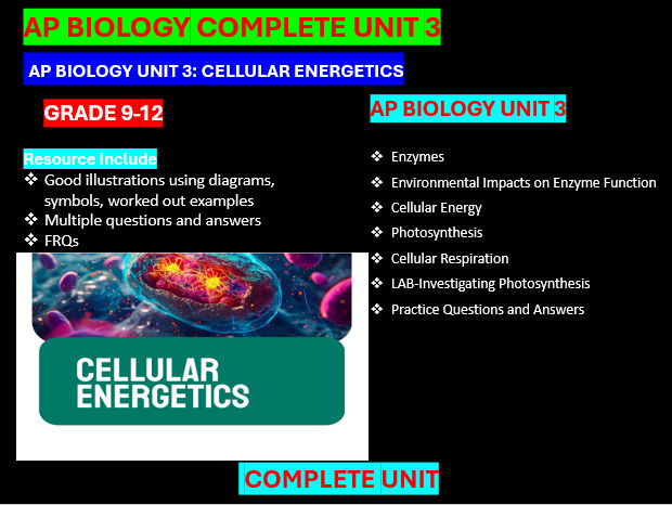 AP Biology Unit 3: Cellular Energetics Complete Unit | Teaching Resources