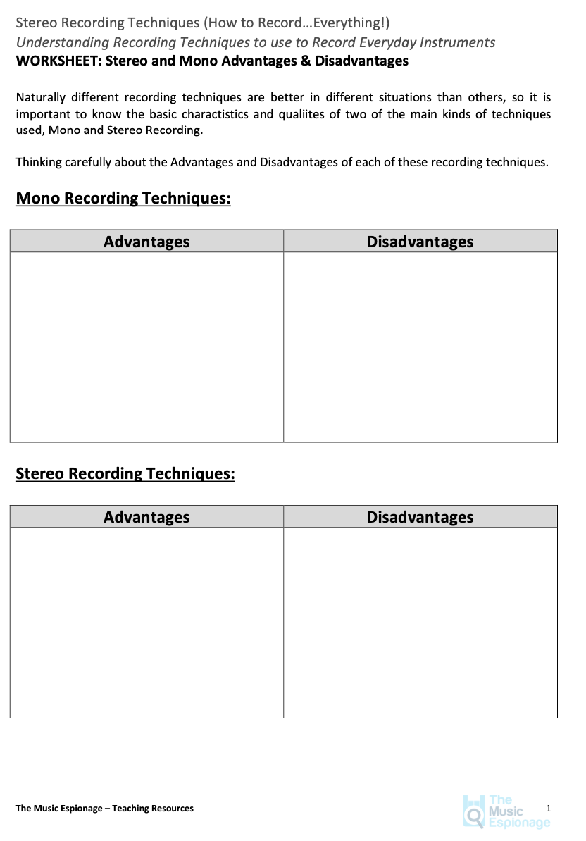 Stereo Recording Techniques-FULL LESSON | Teaching Resources