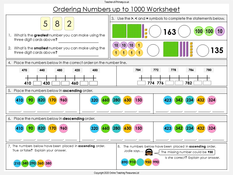 Ordering Numbers Up To 1000 Year 3 Teaching Resources