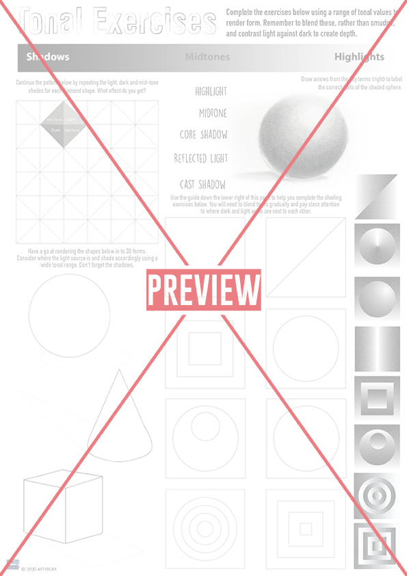 TONAL EXERCISES - Shading and Basic Form Worksheet | Teaching Resources