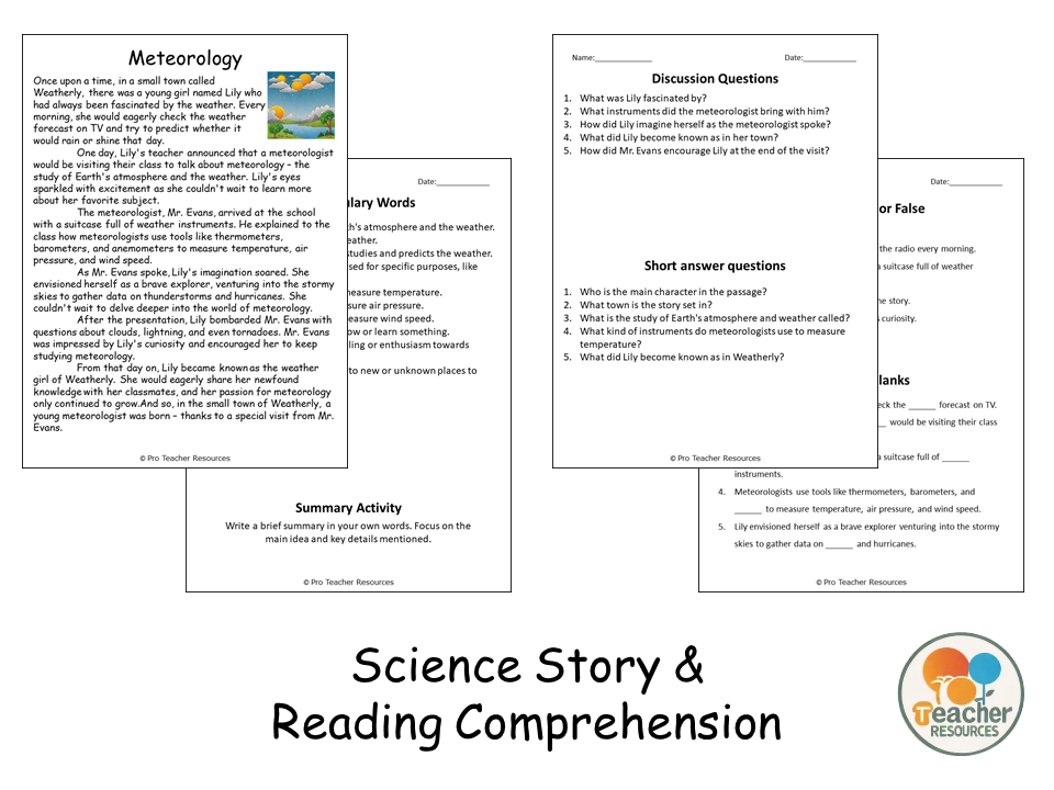 Meteorology Reading Science Story Comprehension Questions Worksheet ...