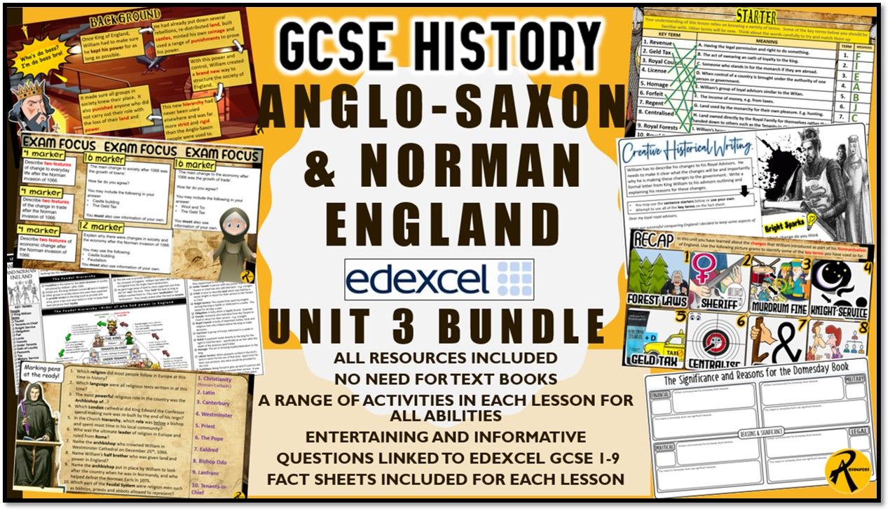 GCSE History Edexcel - Anglo-Saxon & Norman England: Unit 3 - 10 lesson ...