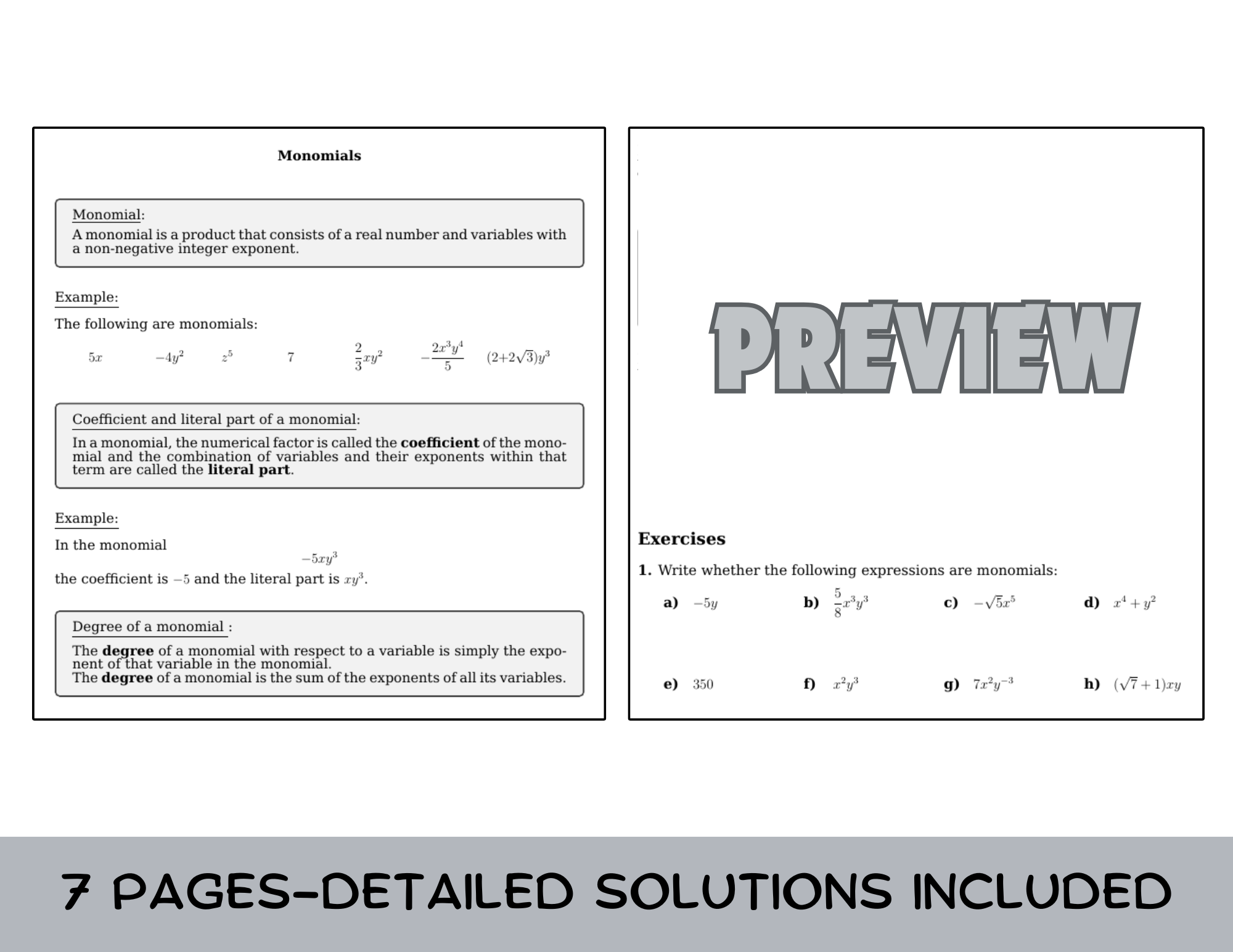 Monomials Worksheet (with solutions) | Teaching Resources