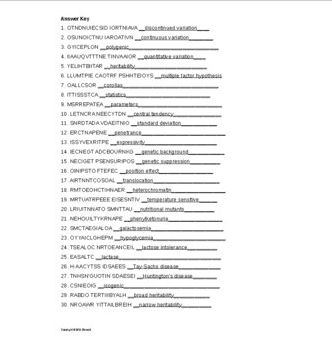 Inheritance and Phenotypic Expression Word Scramble for Genetics ...