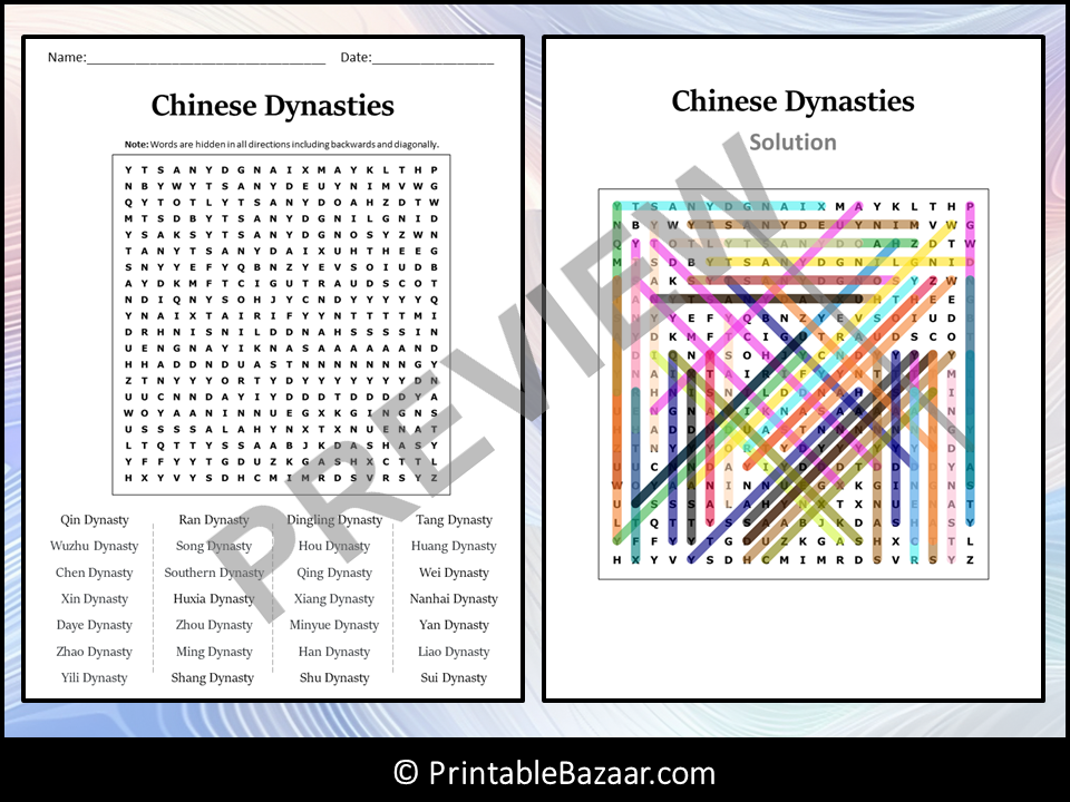 Chinese Dynasties Word Search Puzzle Worksheet Activity | Teaching ...