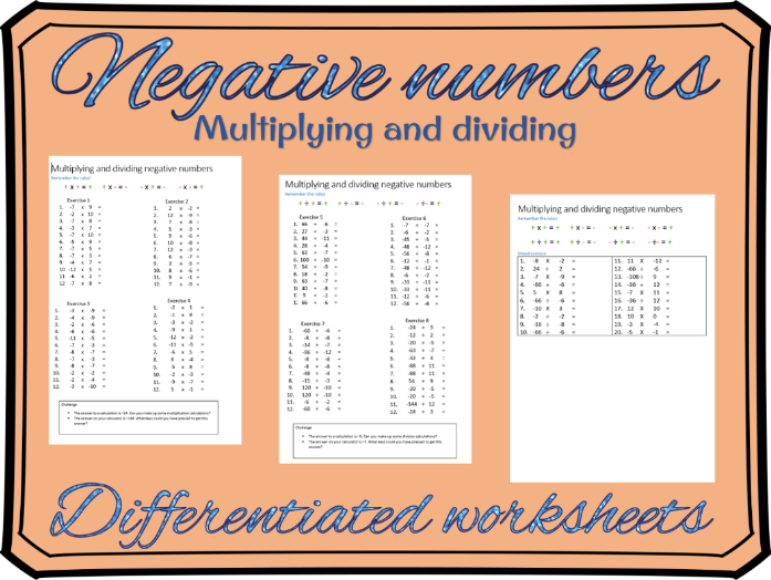 Multiplying And Dividing Negative Numbers Worksheet Teaching Resources