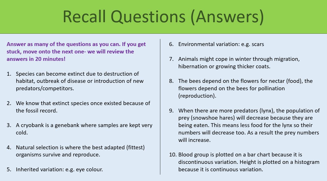 Adaptation and Inheritance ~ KS3 ~ End of Topic Revision ~ Year 8 ...