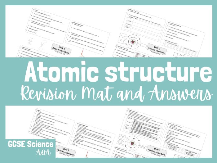 AQA GCSE Combined Science Chemistry Chapter 1 Atomic structure Revision mat with answers ...