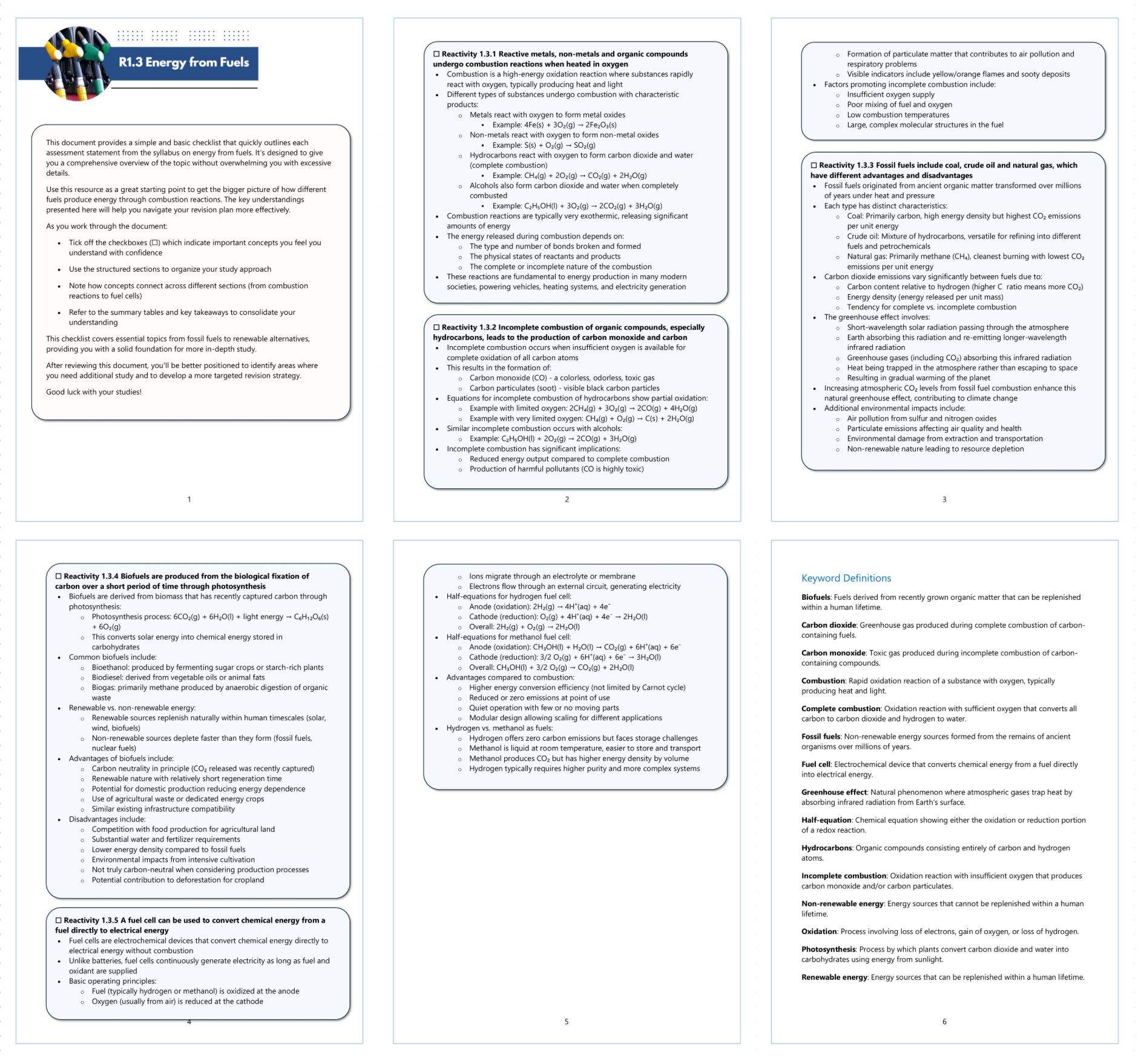 IB DP Chemistry R1.3 Energy From Fuels: Condensed Topic Revision Notes ...
