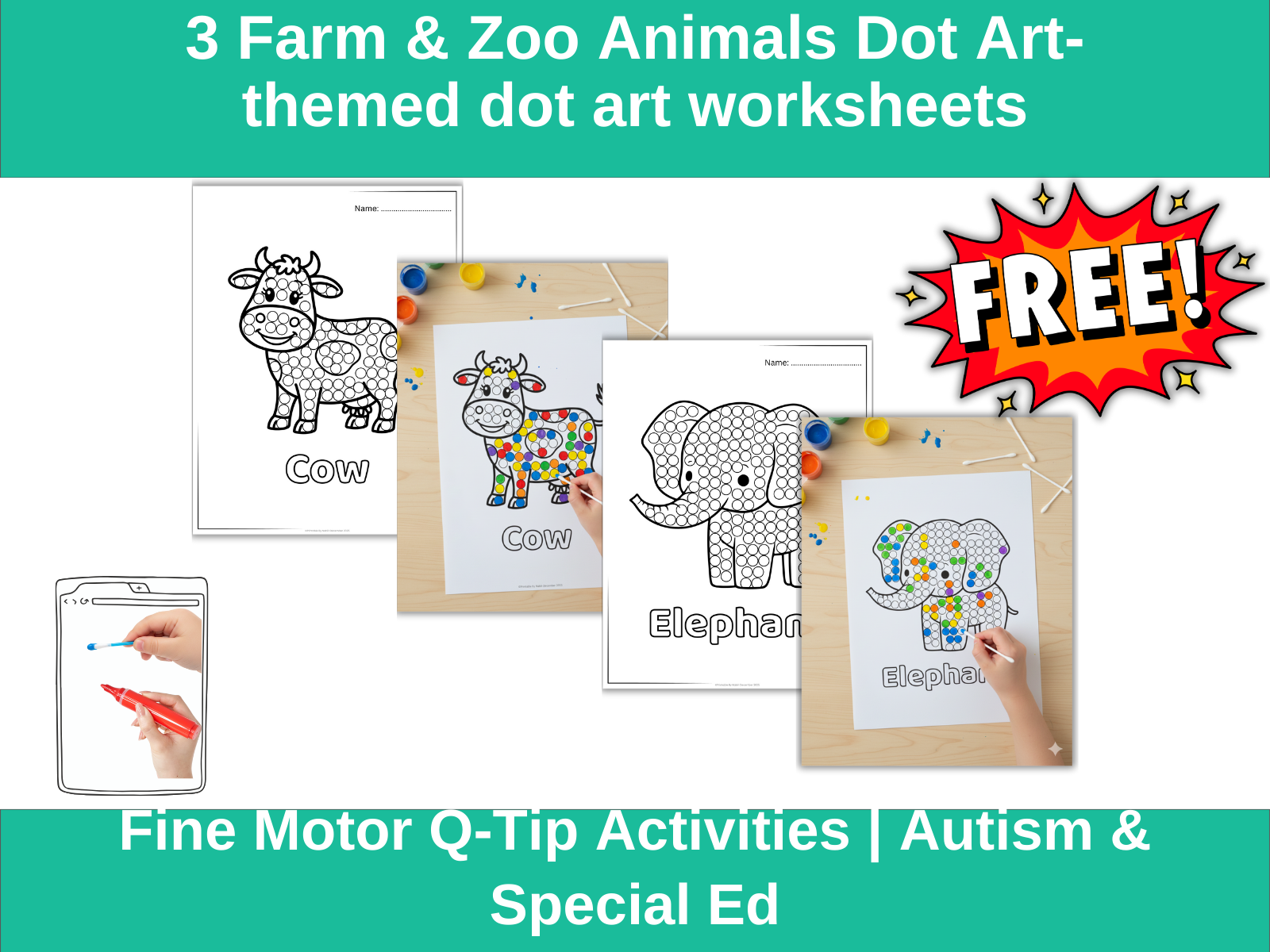 Free Farm & Zoo Animals Dot Art Worksheets | Teaching Resources