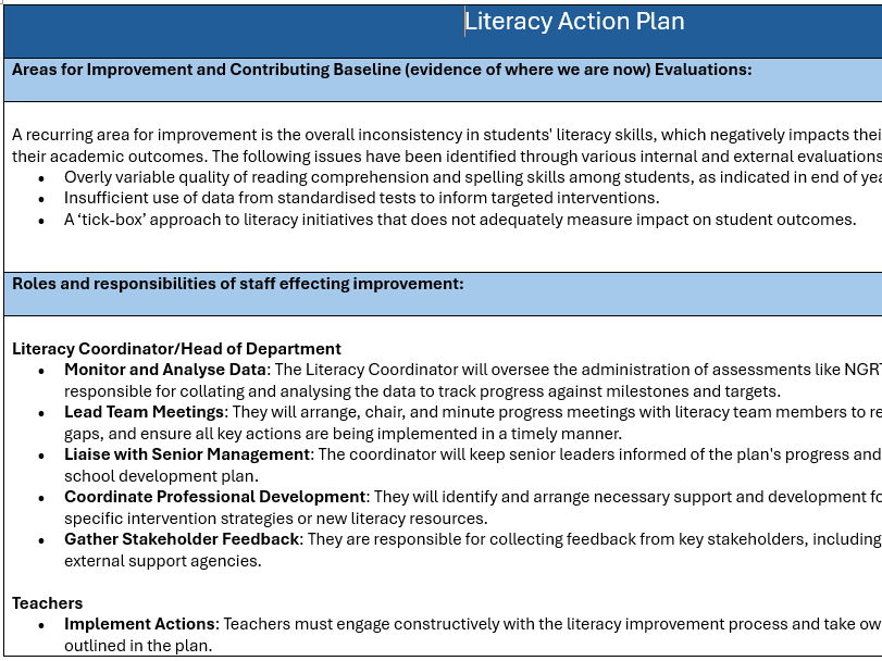 Literacy Action Plan | Teaching Resources