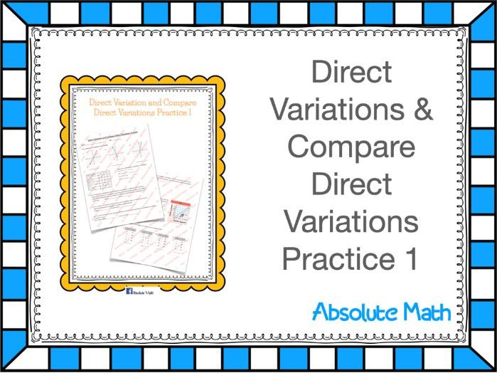 Direct Variations and Compare Direct Variations Practice 1 | Teaching ...