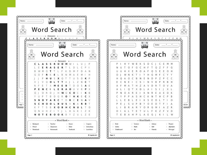 Back to School Word Search : First Day Word Search Puzzle Worksheets ...