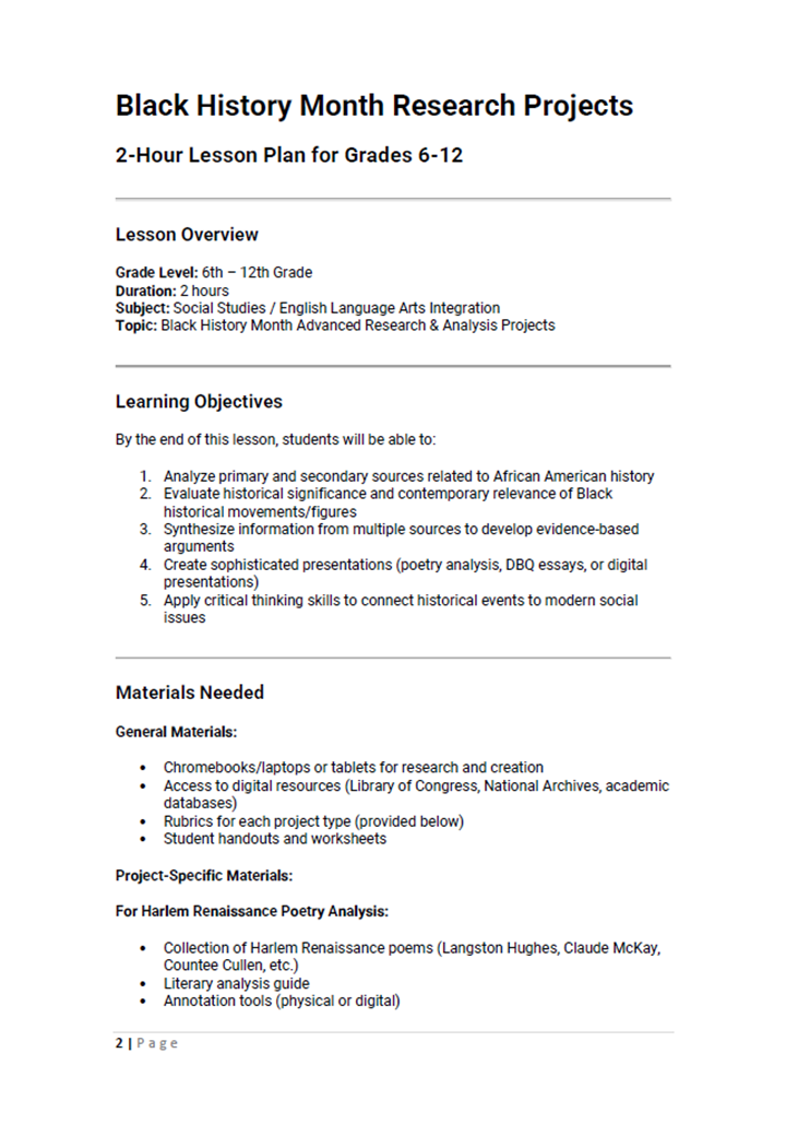 Black History Month Research & DBQ Projects – Grades 6–12 | Teaching ...