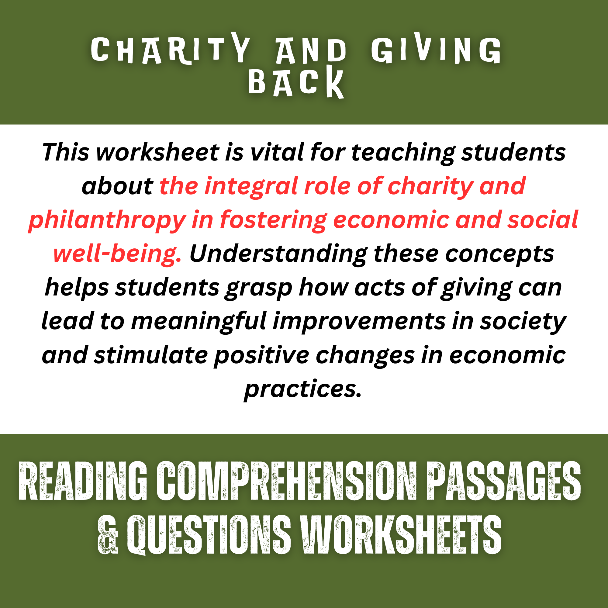 Charity and Giving Back - Economics Reading Worksheet | Teaching Resources