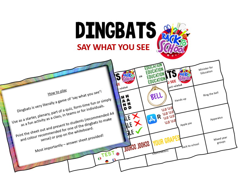 Dingbats Quiz - Back to school edition | Teaching Resources