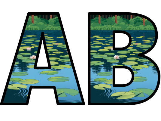Lily Pads Pond Nature Lake Peaceful Asian Lettering Set Display Title ...