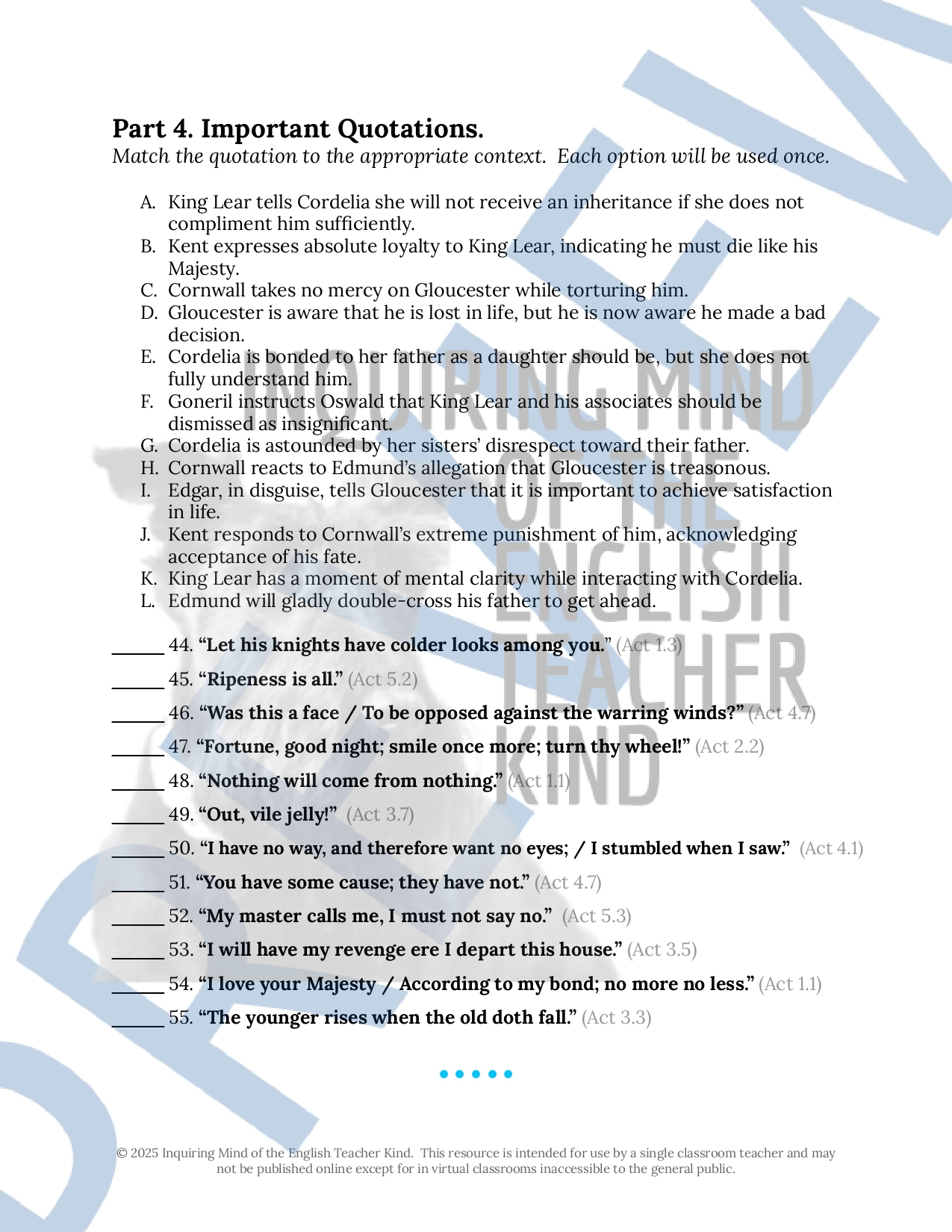 King Lear Test and Answer Key with Thematic Analysis Essay and Rubric ...