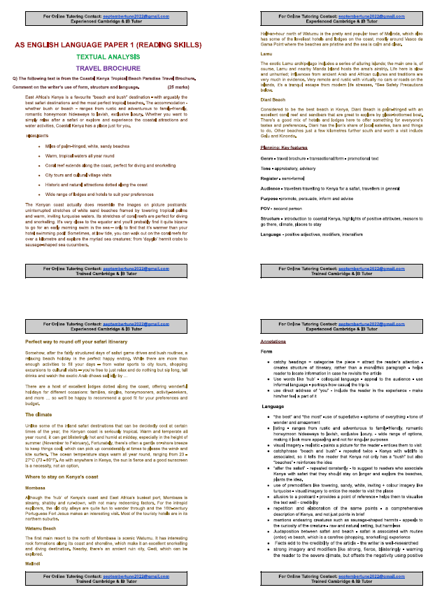 SAMPLE TEXT ANALYSIS OF PROMOTIONAL TRAVEL BROCHURE: CAIE AS ENGLISH ...