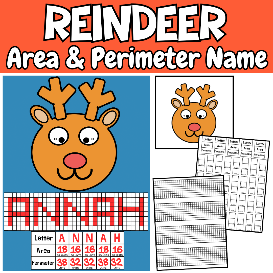 Reindeer Area & Perimeter Name Craft | Winter Christmas Math Activity ...