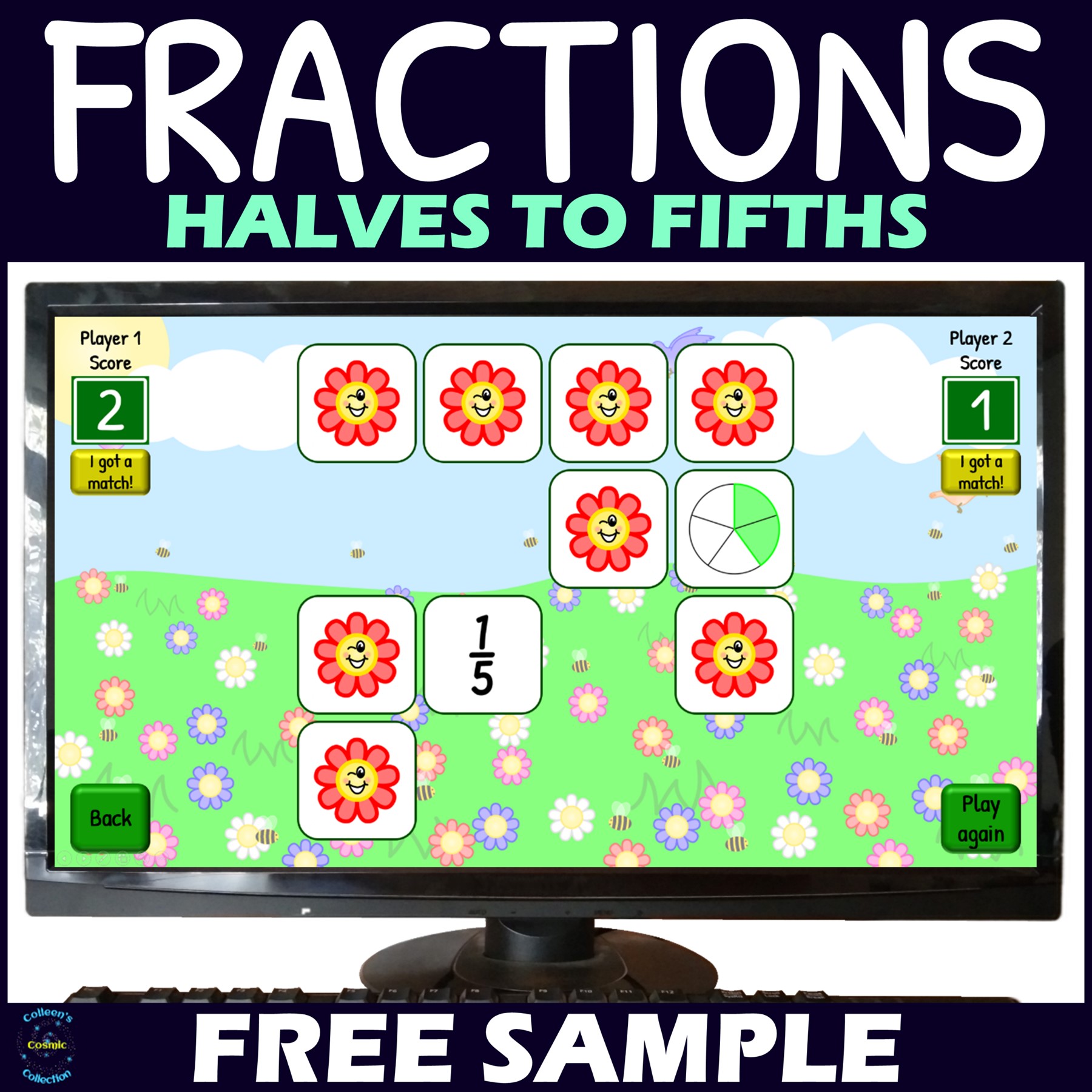 Spring Fractions Activity FREE SAMPLE - Matching Game - Halves to ...