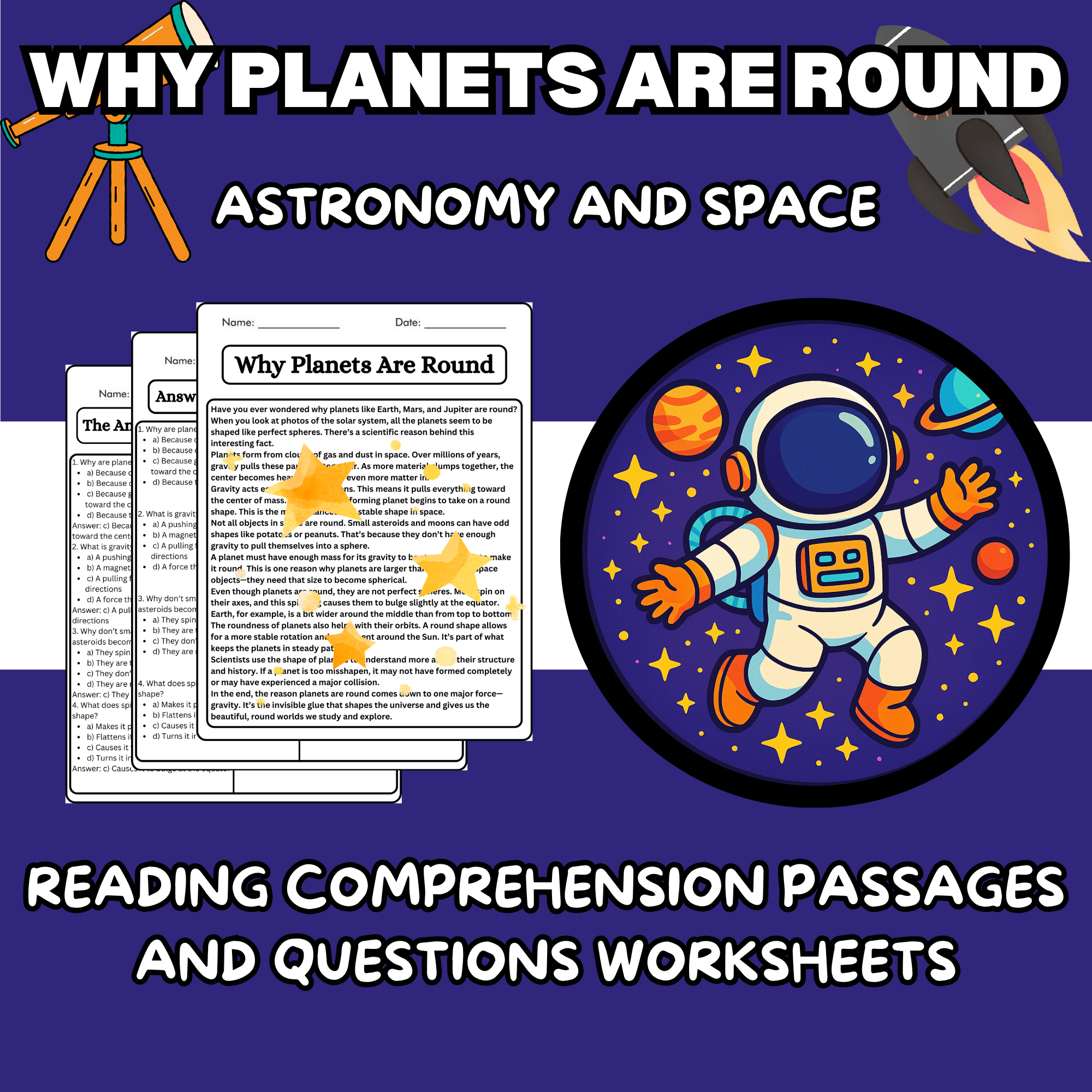 Why Planets Are Round - Astronomy and Space Reading Comprehension ...