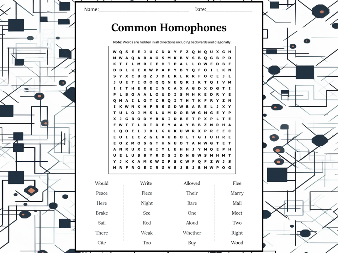 Common Homophones Word Search Puzzle Worksheet Activity | Teaching ...