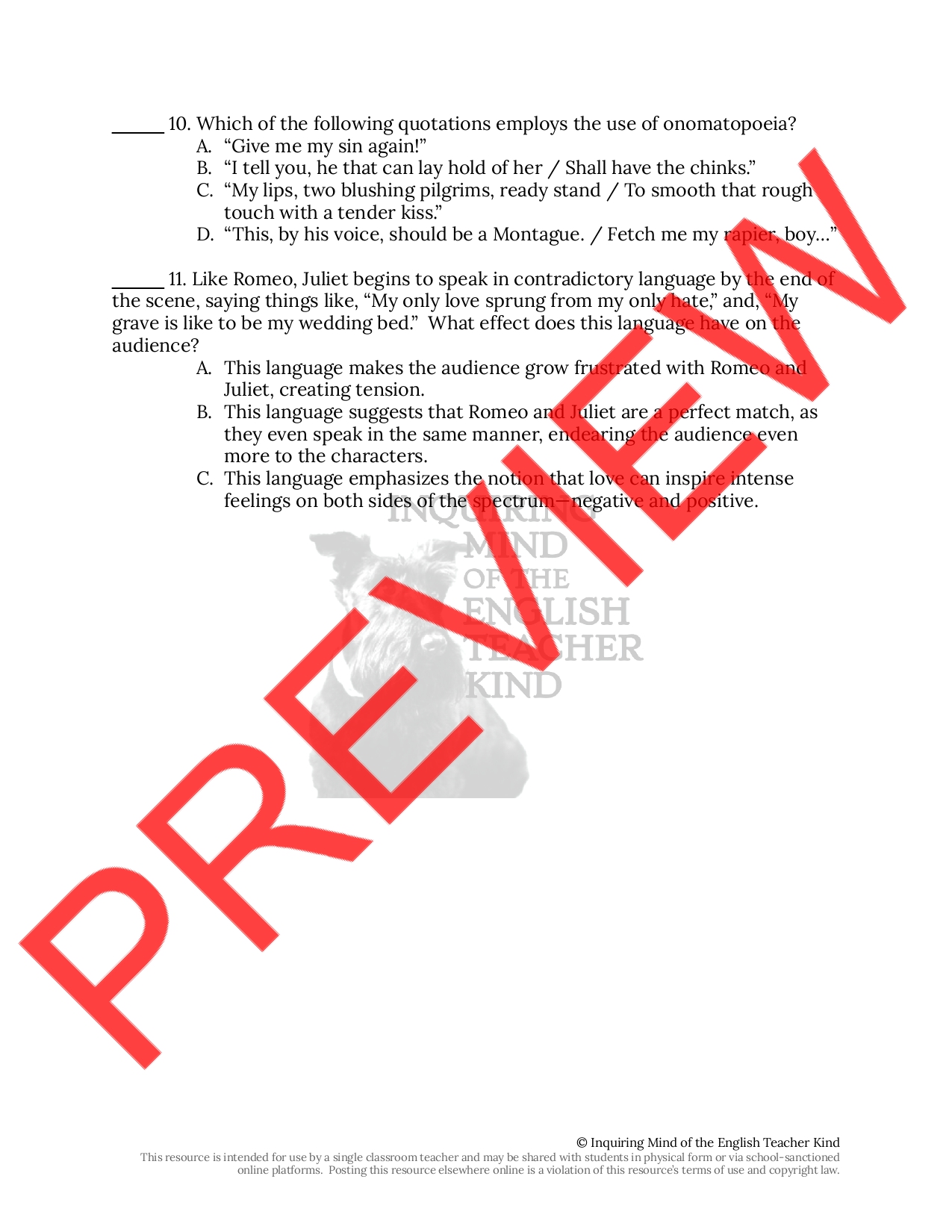 Romeo and Juliet Act 1 Scene 5 Close Reading Worksheet | Teaching Resources