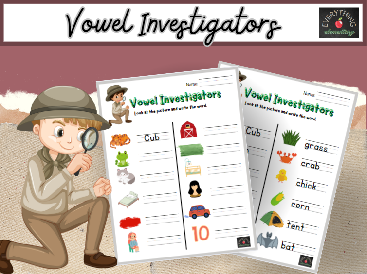 Vowel Investigators- 25 worksheets for early learners | Teaching Resources