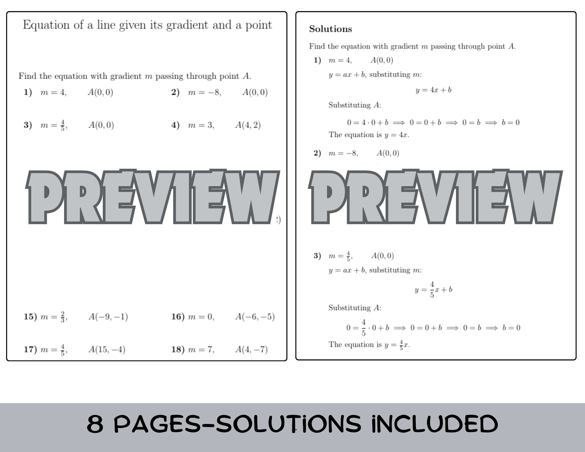 Equation of a line given its gradient and a point worksheet no 3 (with ...