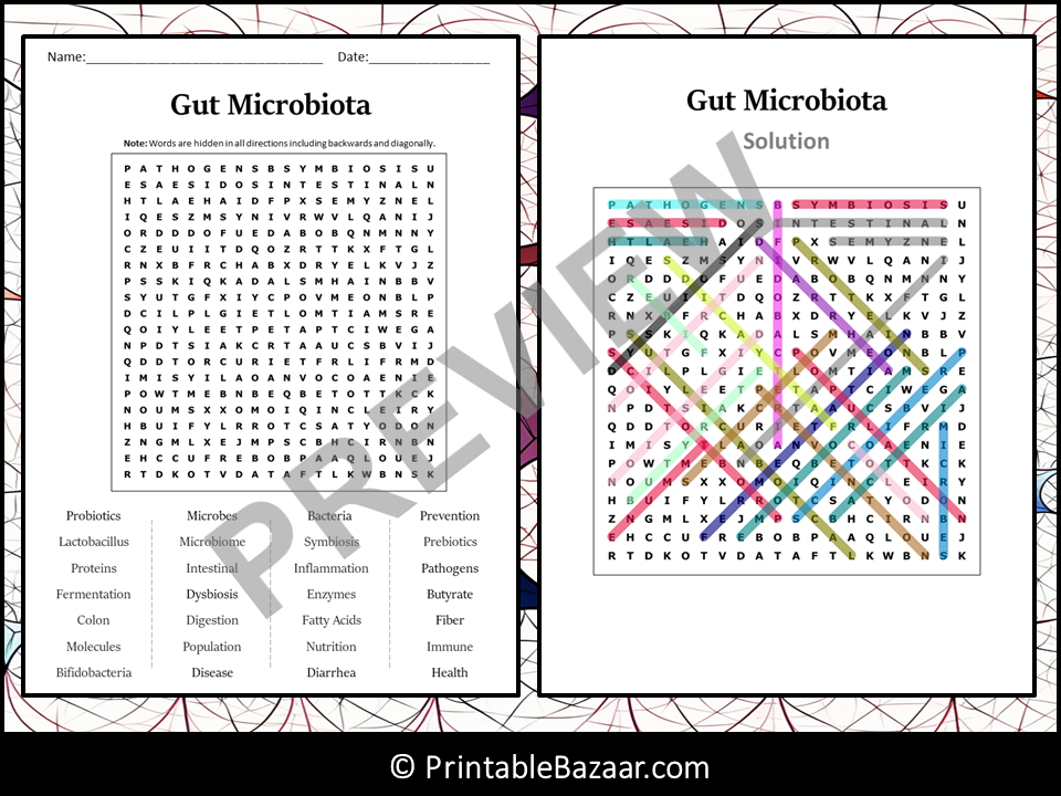Gut Microbiota Word Search Puzzle Worksheet Activity | Teaching Resources
