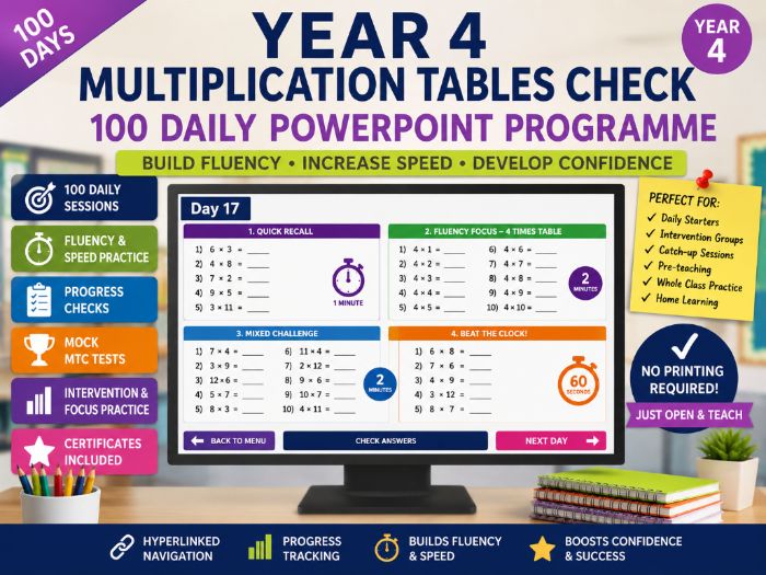 Year 4 Multiplication Tables Check Daily Programme/Intervention 100 ...
