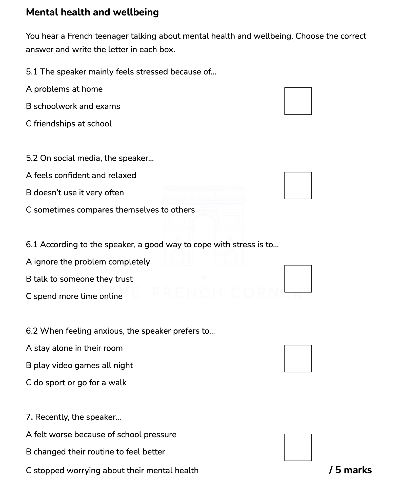 2026 AQA GCSE French Higher Listening – 1.2 Healthy living and ...