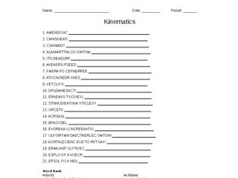 Kinematics Vocabulary Word Scramble for Physics | Teaching Resources