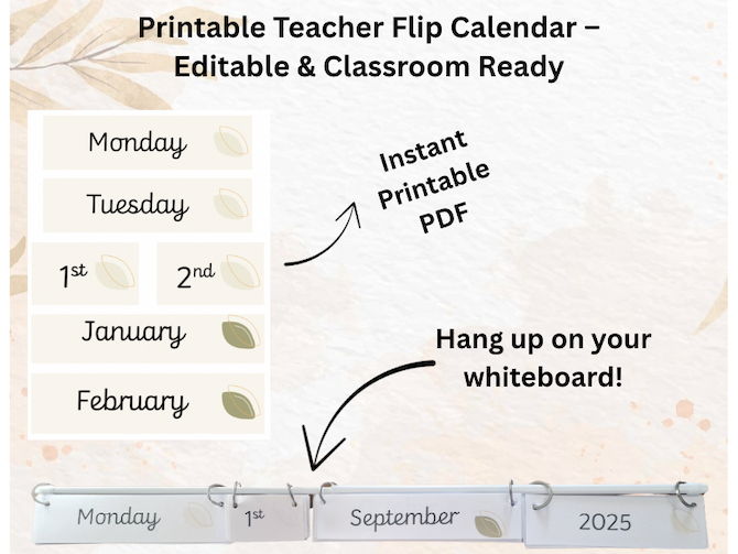 Printable Teacher Flip Calendar – Editable & Classroom Ready | Teaching ...