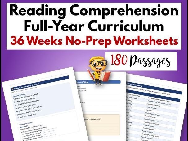 Grade 3 Yearlong Reading Comprehension Curriculum | 180 Worksheets ...